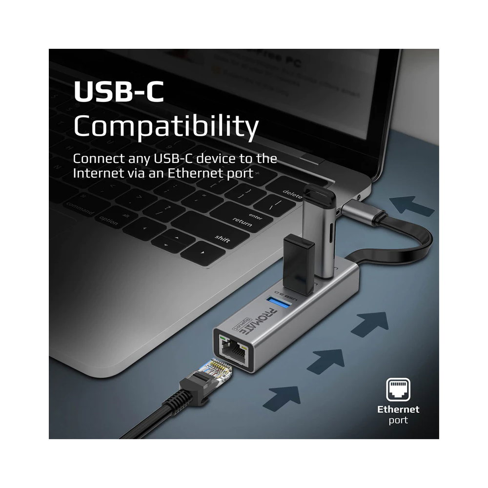 Promate GigaHub-C Multi-Port USB-C Hub with Ethernet Adapter (USB 3.0 ...