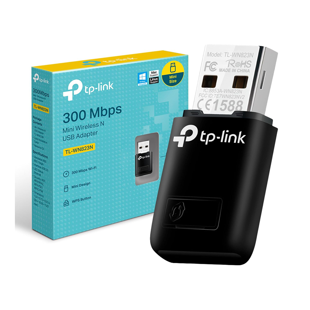TP-Link 300Mbps Mini Wireless N USB Adapter, TL-WN823N - Black